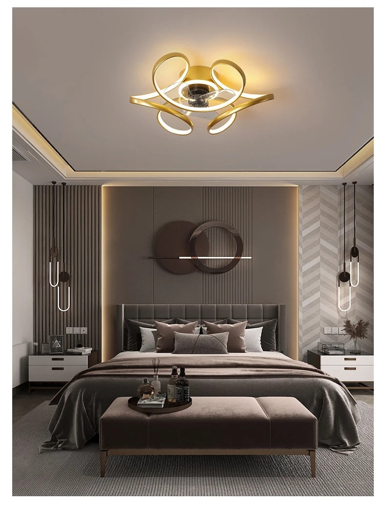 Modern Minimalist Ceiling Fan with LED Chandelier & Remote – GabyBerg ...