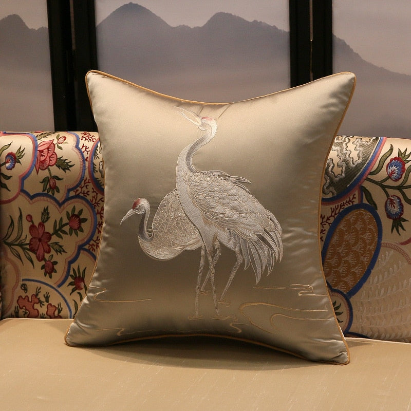 Artistic Crane Embroidered Pillow Case – GabyBerg Design