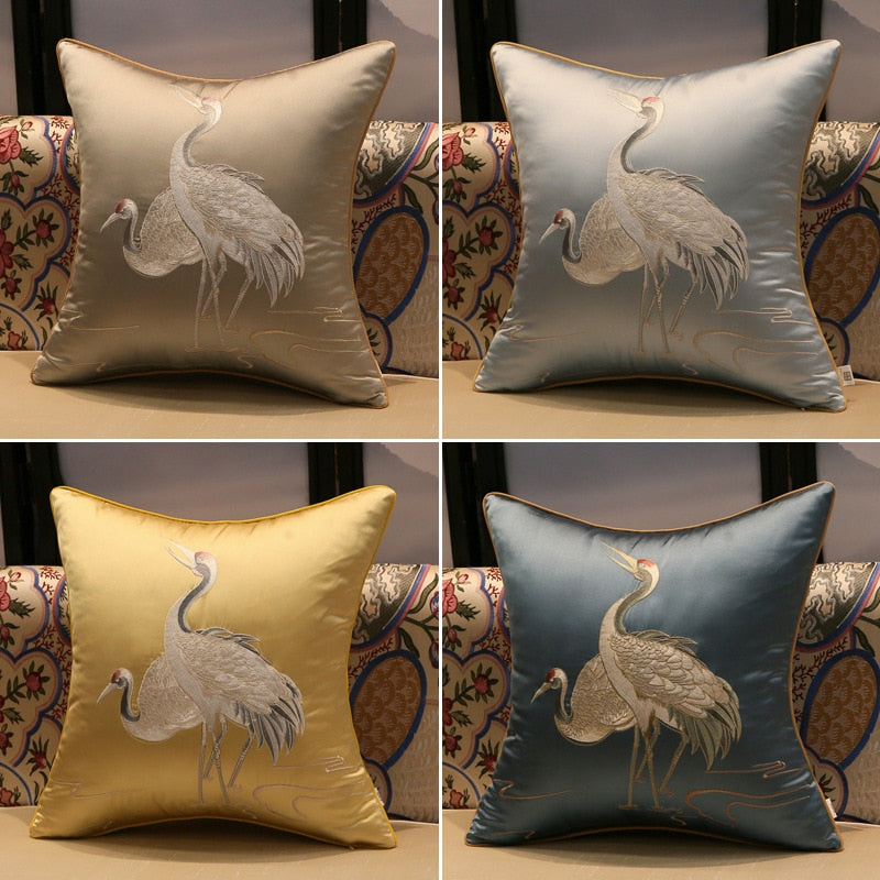 Artistic Crane Embroidered Pillow Case – GabyBerg Design