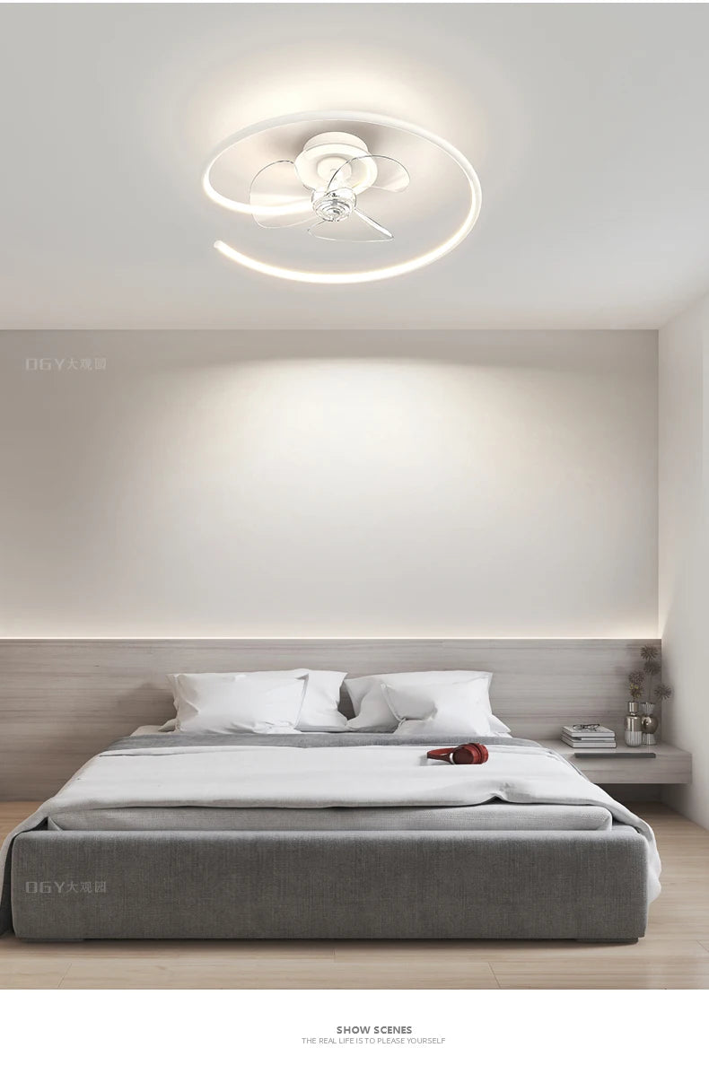 Modern Minimalist Ceiling Fan with LED Chandelier & Remote – GabyBerg ...
