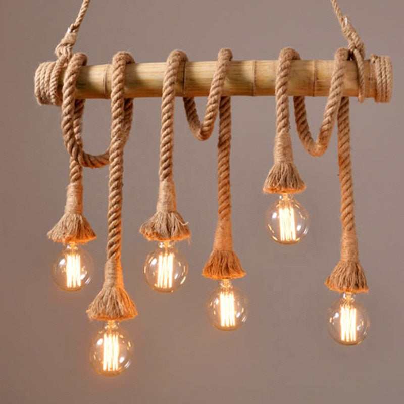 Retro Rope Light Fixture – Twisted Industrial Pendant Lamp for Loft or ...