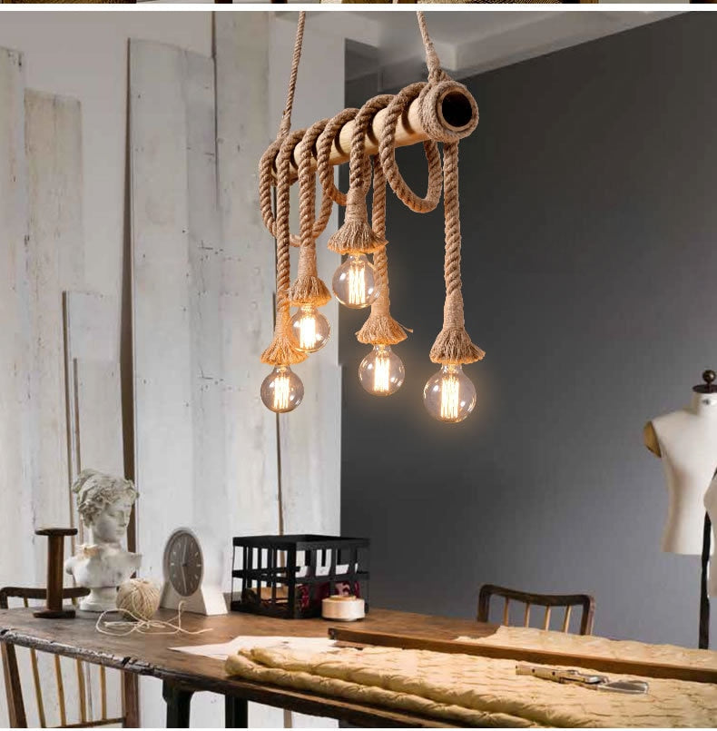 Retro Rope Light Fixture – Twisted Industrial Pendant Lamp for Loft or ...